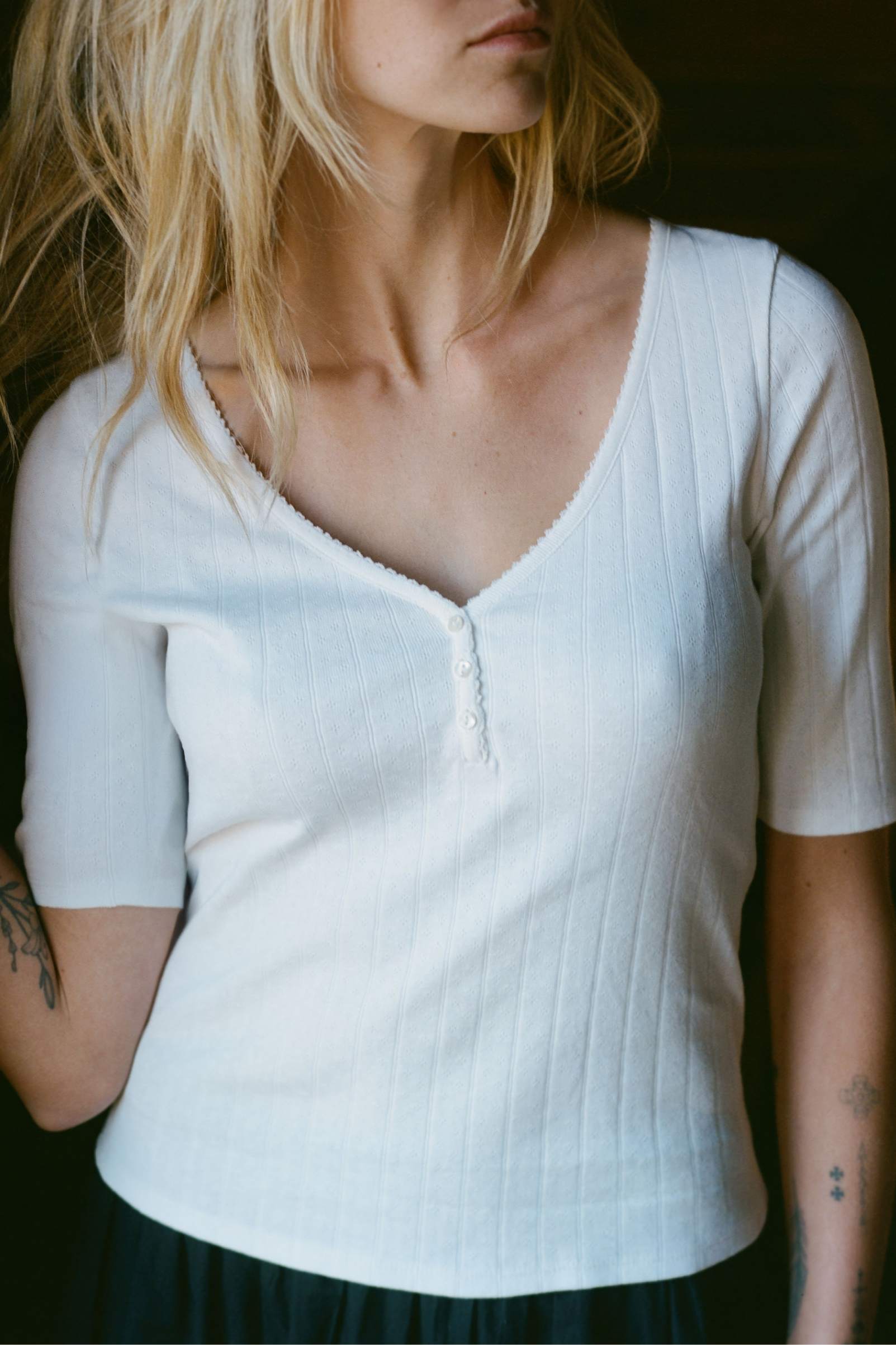 The Wren Tee | Ivory Regenerative Pointelle – Christy Dawn