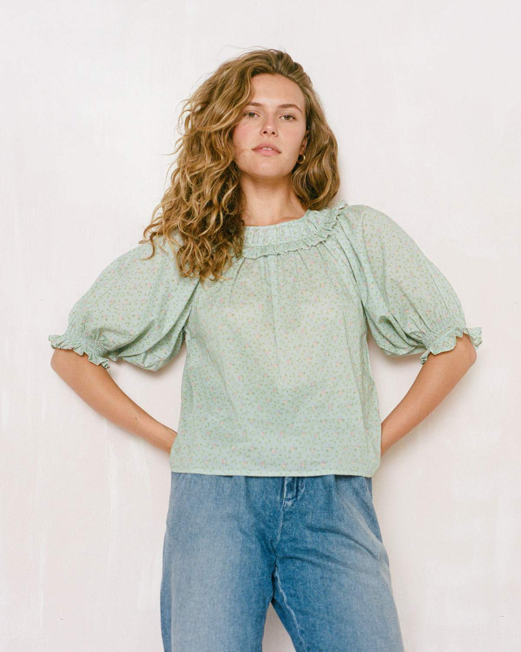 The Suraya Blouse | Ditsy Teal – Christy Dawn
